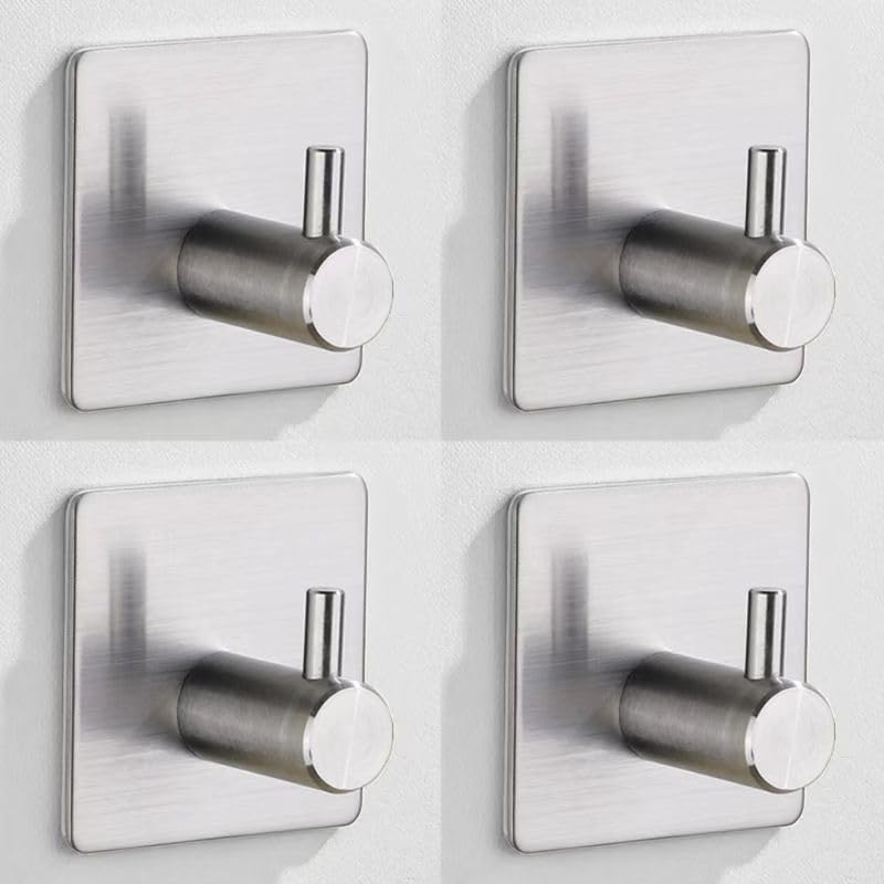 ISEEUSEE Adhesive Hooks Heavy Duty Wall Hooks Waterproof Stainless Steel Hooks for Hanging Coat, Hat,Towel Robe Hook Rack Wall Mount- Bathroom and Bedroom