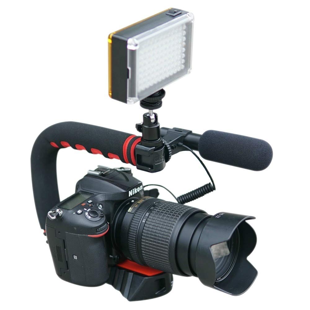 Camera Video Stabilizer Handle Video Grip Camera Video Light Triple Shoe Mount for Gopro for DSLR Sony Nikon Canon for iPhone (Set1)
