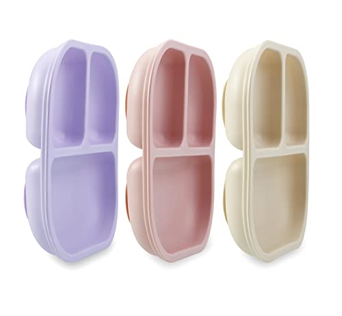 PandaEar Silicone Suction Plates for Baby Toddler, 3 Pack Baby Food Plate Toddler Plates Divided