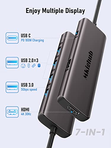 Docking Station 7 in 1 USB C Hub Dual HDMI Monitors with 4K 30Hz 2 HDMI Port 100W PD USB 3.0 USB 2.0, Multi Monitor Adapter for Laptop MacBook Pro M1 Dell HP Surface Lenovo