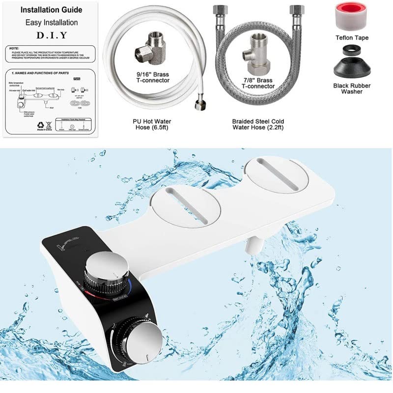 DFHBFG Bidet Toilet Seat Attachment Hot and Cold Dual Nozzles Self Cleaning Bidet Water Sprayer Adjustable Non-Electic Spray