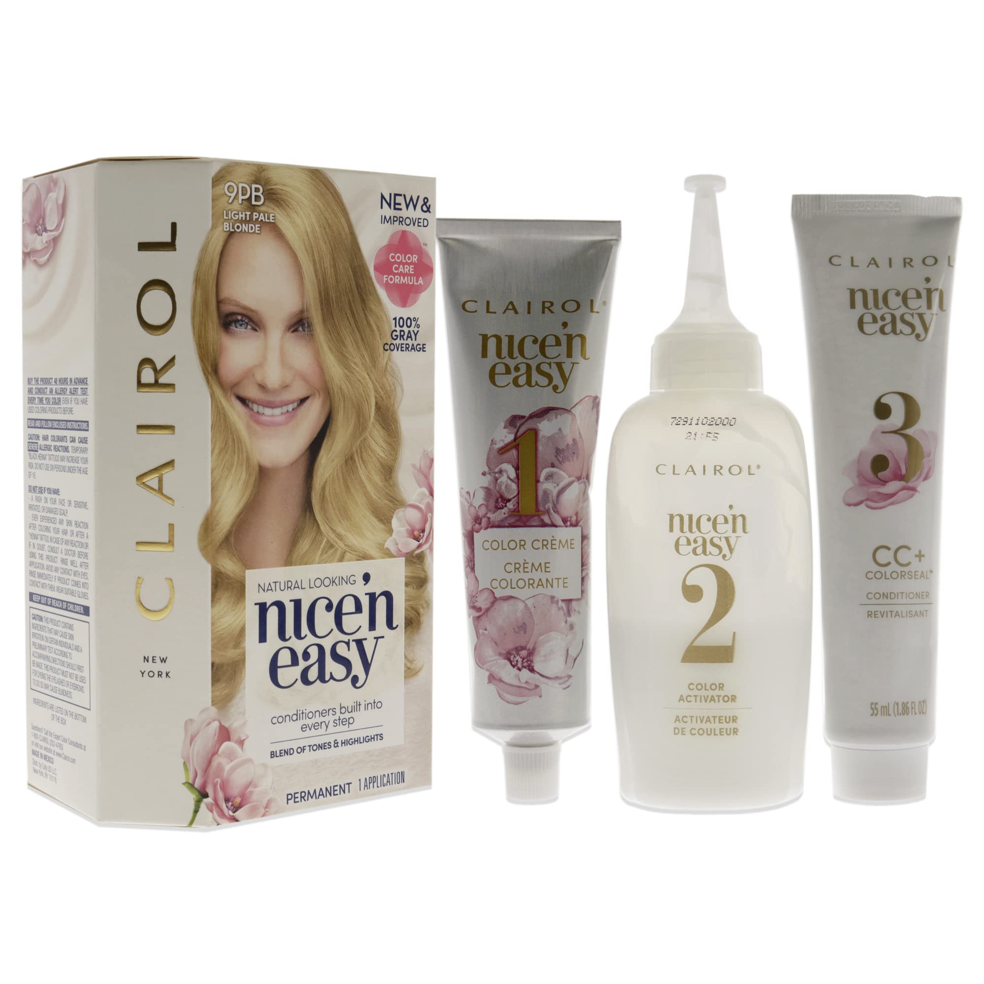 Clairol Nice'n Easy Permanent Hair Dye, 9PB Light Pale Blonde Hair Color, Pack of 3