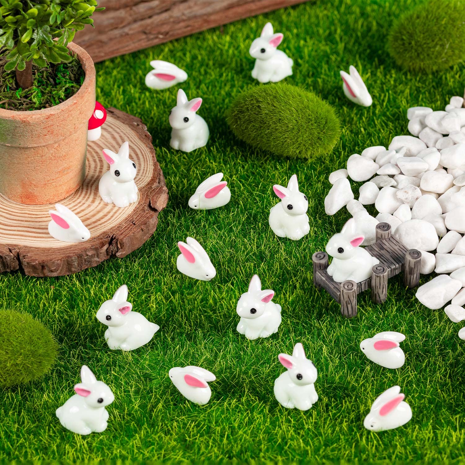 FFNIU Miniature Rabbit Figurines, 100Pcs Mini Resin Bunny Animals Toy, Miniature Rabbit for Landscape Ornaments Miniature Garden Decor Potted Plant,Cake Topper Decoration