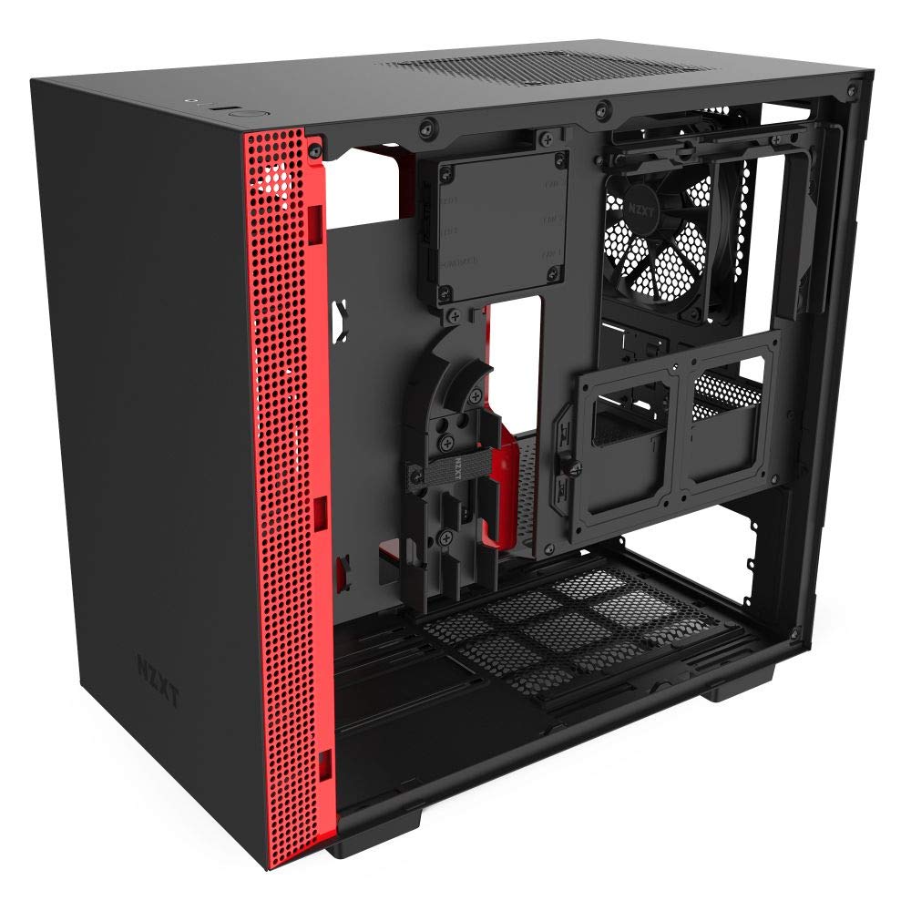 NZXT H210i - CA-H210i-BR - Mini-ITX PC Gaming Case - Front I/O USB Type-C Port - Tempered Glass Side Panel Cable Management - Water-Cooling Ready - Integrated RGB Lighting - Black/Red
