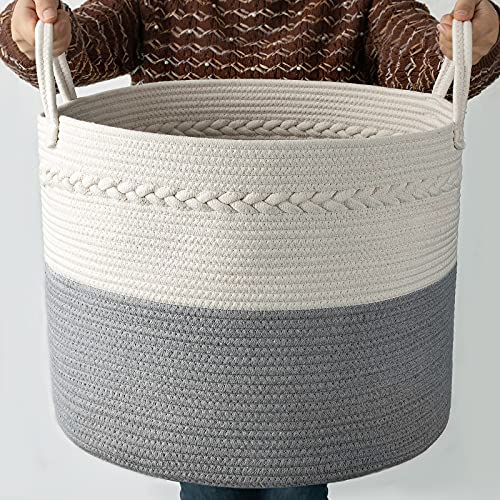 COSYLAND Extra Large 22"x 22"x14" Storage Basket Woven Cotton Rope Organizer Baby Laundry Baskets for Blanket Toys Towels Nursery Hamper Bin with Handle