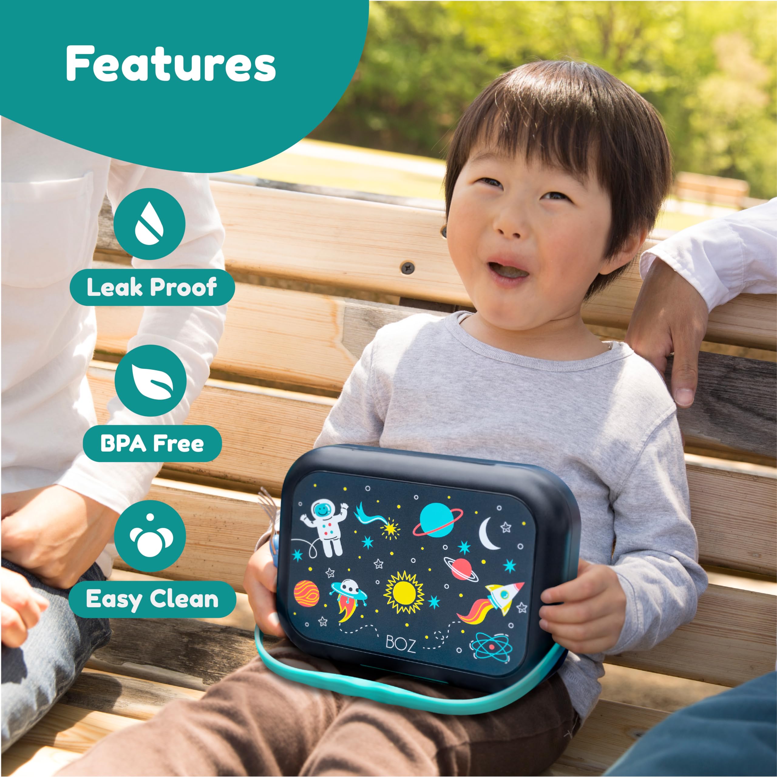 BOZ Bento Box for Kids - Kids Bento Lunch Box for Ages 3 to 7 β Toddler Lunch Box for Daycare β Leak Proof 4 Compartments Kids Lunch Container β Dishwasher Safe Kids Bento Box β Space Lunch Box