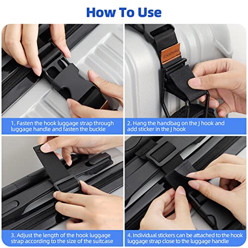 Luggage Hook Strap, J Hook Luggage Strap Flight Attendant with Hands Free, Adjustable Travel Luggage Straps for Add a Bag Hook (Black)