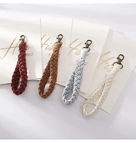 Poagoep Macrame Boho Keychain Bracelet Handmade Wristlet Keychain Keyring Holder Wrist Lanyard for Women(2)
