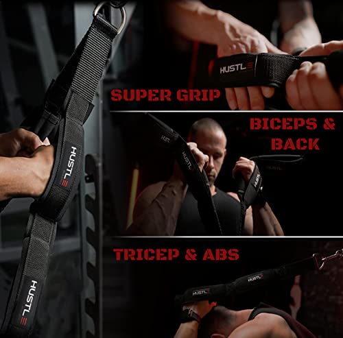 Hustle Athletics Tricep Rope Cable Attachments for Gym Use - Perfect Gym Equipment for Home/Gym Accessories - Multi Workout Rope Cable Machine Attachment -Best Gym Rope Grip with 4 Anti-Slip Handles