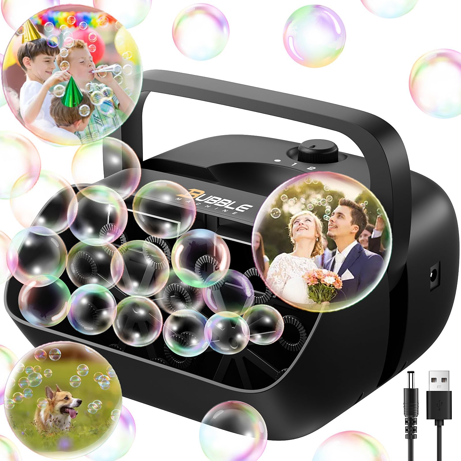 Bubble Machine, for Kids Age 3+ Gifts | 18000+ Big Bubbles Per Minute, with 2 Speed, Plug-in or Battery Powered