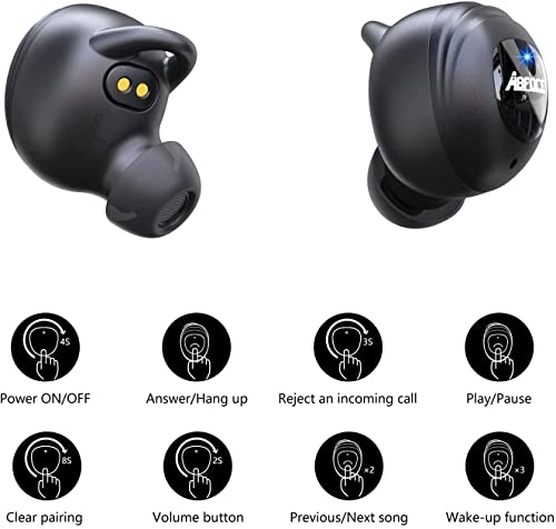 Solar Powered Wireless Earbuds, Bluetooth Headphones with Charging Box and Solar Panels, Built-in Microphone Earphones Sport Waterproof Touch Control in Ear for iPhone, iPad, Android (Black)