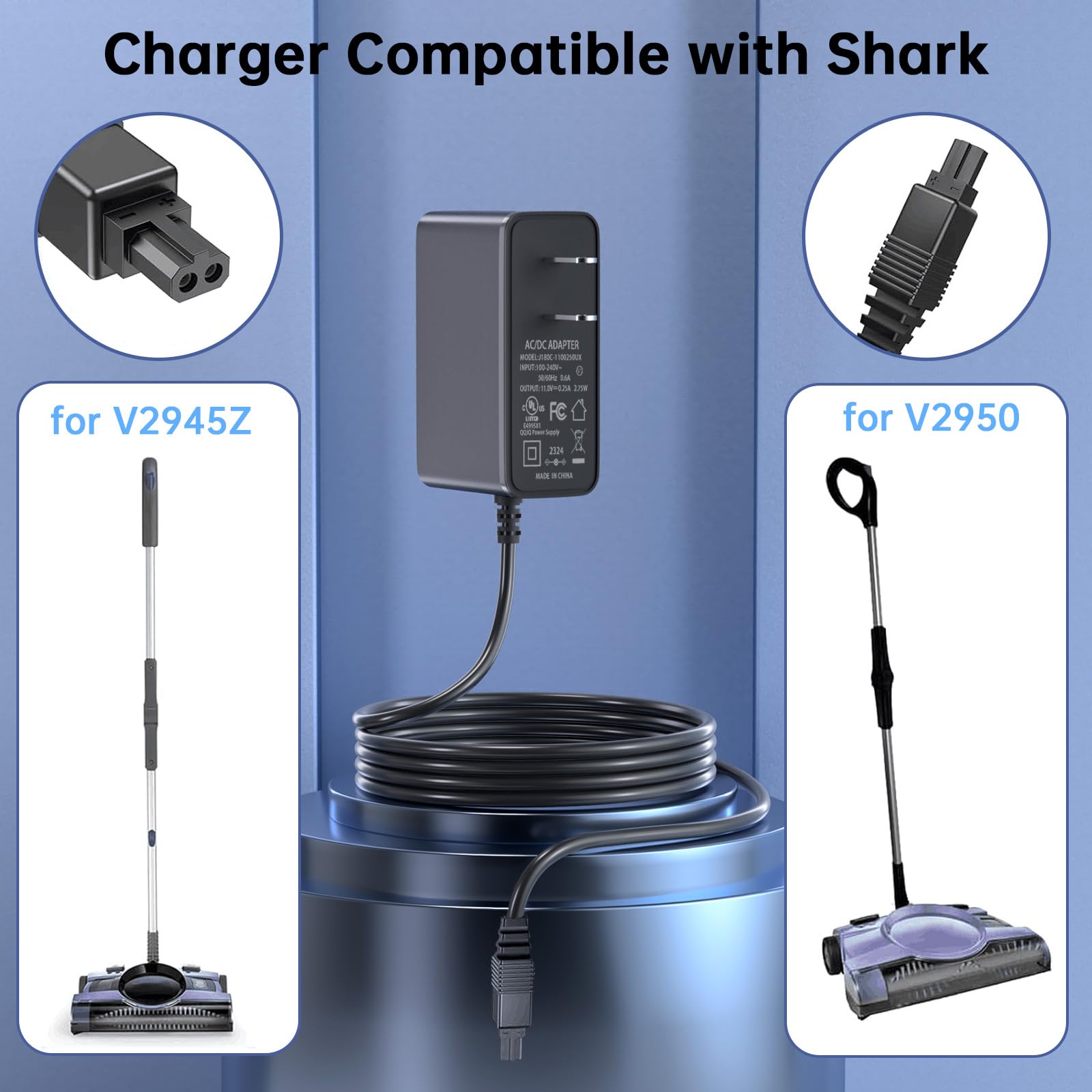 for Shark V2945Z V2950 XA2950 Floor Carpet Sweeper Charger,11V Power Cord Replacement P/N for YLS0041-T110025 Vacuum AC DC Adapter