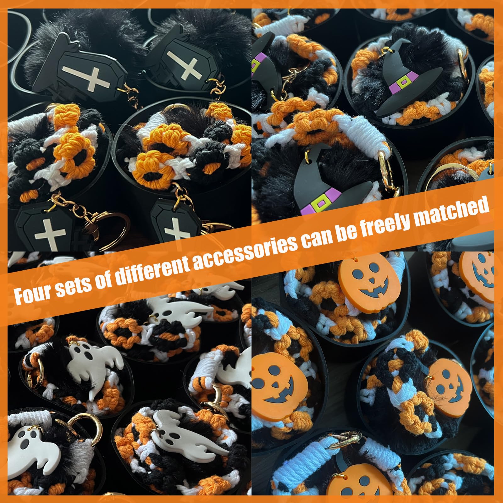 Halloween Stanley Cup Accessories Set,Personalized Charm Including Straw Cover,Handle rope,Halloween stickers,cup ring,plush pendant,Silicone Boot,Heart Buttons(Pumpkin)