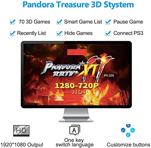 Pandora Treasure 3D Arcade Game Console - 26800 Games Installed, Search Games, Support 3D Games, Add More Games, 1280x720P, Favorite List, 4 Players Online Game, 2 Player Game Controls (Yellow)