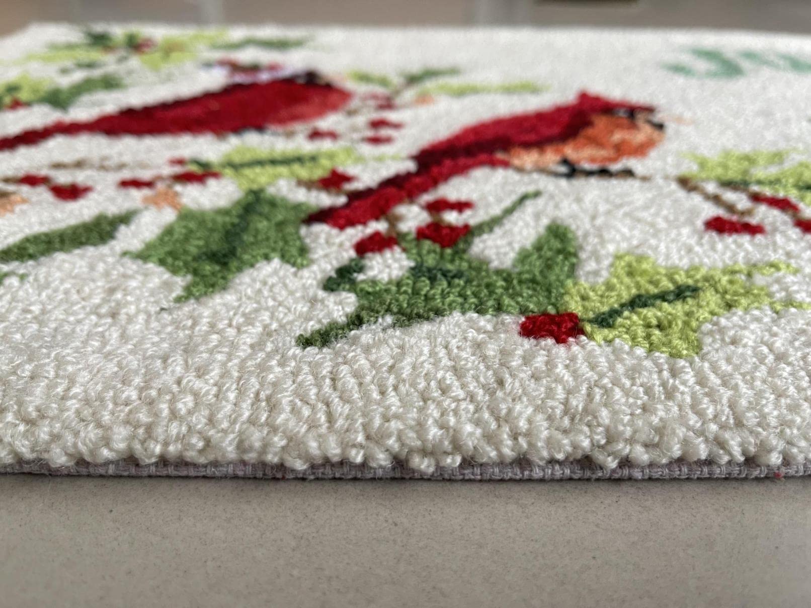 EZ.enjoy Winter Cardinal on Branch Holly Berries Joy Hand-Hooked Accent Rug 28.5 X 17 Inches for Holiday Christmas Home Decor