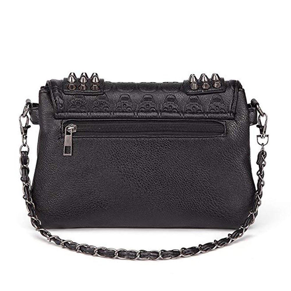 Chikencall Womens Punk Skull Print Crossbody Bag PU Leather Gothic Skull Shoulder Bag Purse with Chain