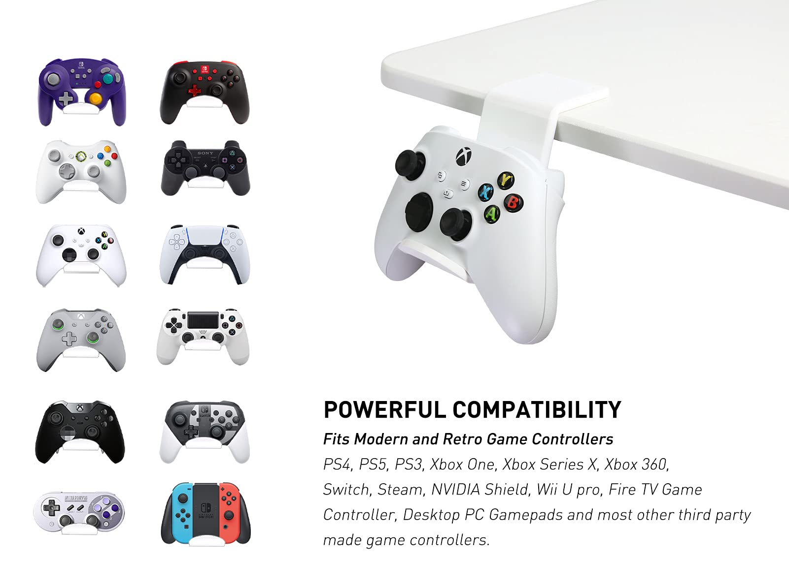 OAPRIRE Under Desk & Desktop Controller Holder Gaming Accessories (2 Pack) for Xbox ONE PS4 PS5 Switch, Universal Controller Stand with Clips (White)