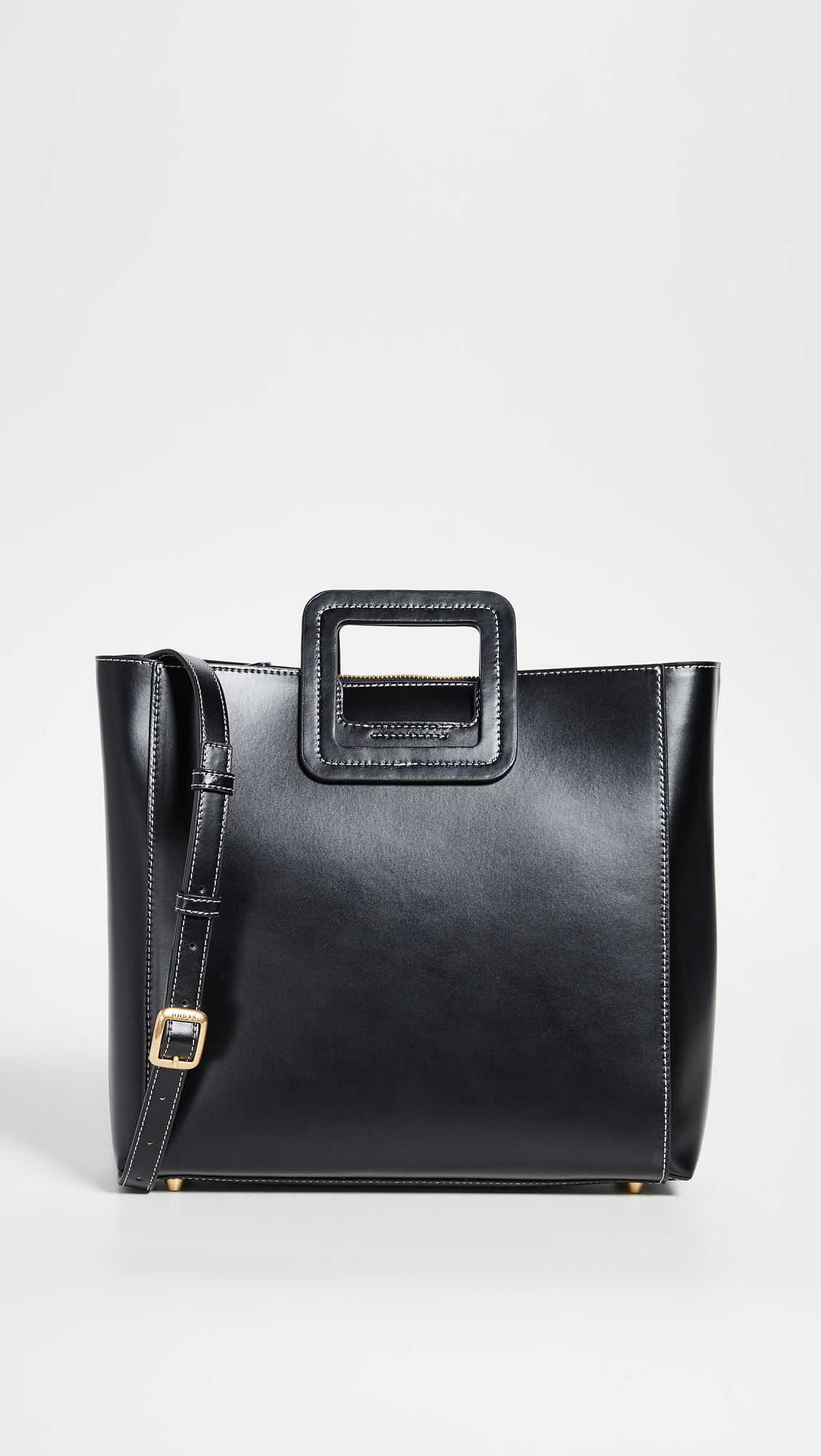 STAUD Women's Black Leather Shirley Large Tote Handbag