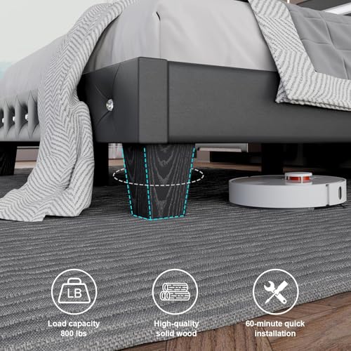 Forrise King Size LED Platform Bed Frame with Adjustable Headboard, Modern Bed Frame with Charging Station, Wooden Slats Support, Easy Assembly, No Box Spring Needed, Black