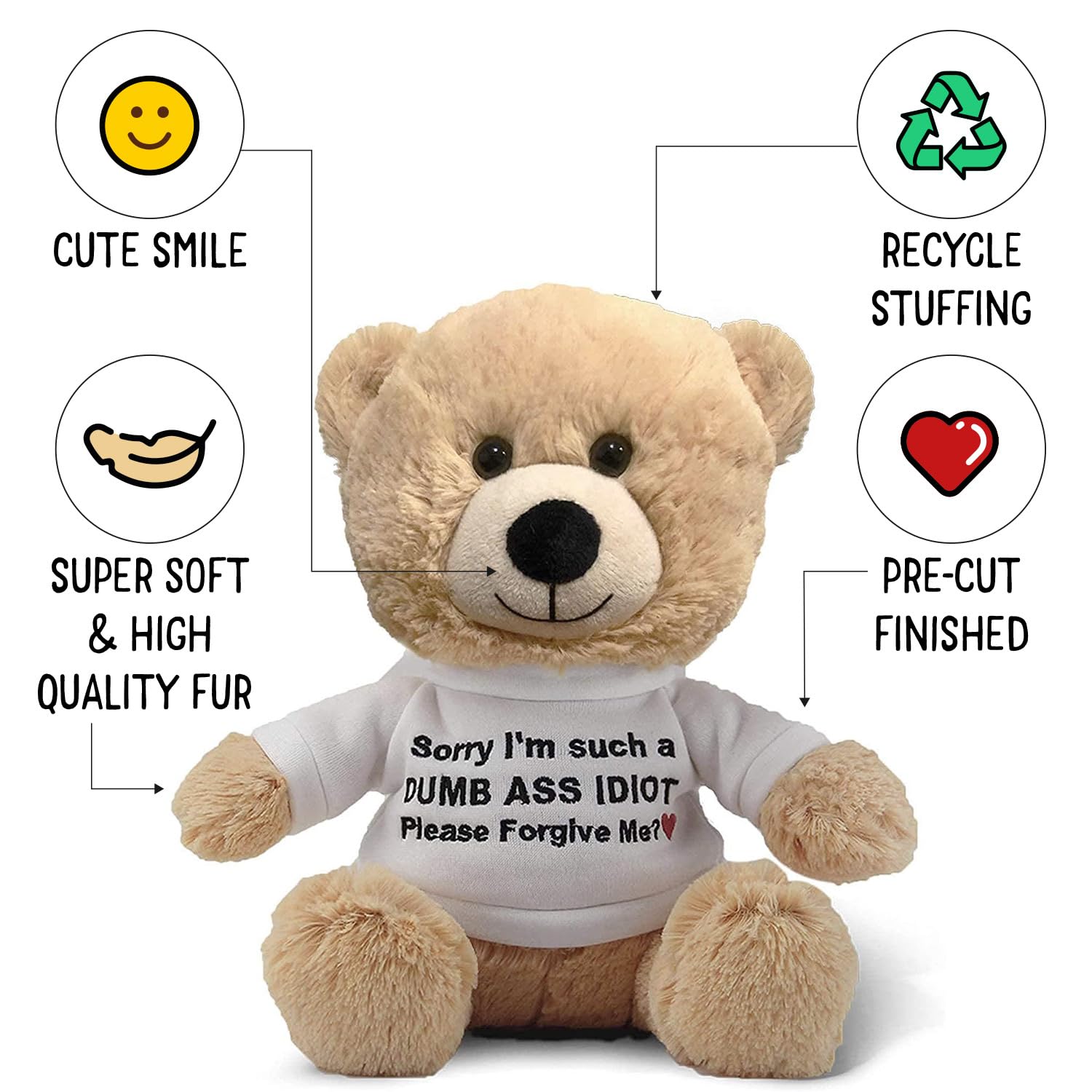 Sorry I'm An Idiot" 10" Teddy Bear with Gift Bag - Cute Funny Apology Plush for Girlfriend, Boyfriend, Best Friend