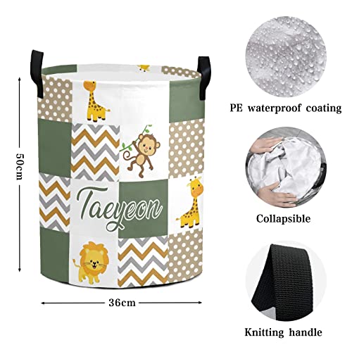 Custom Monkey Elephant Giraffe Laundry Basket Handles Collapsible Hamper Foldable Storage Bin Living Room Office Bathroom Bedroom