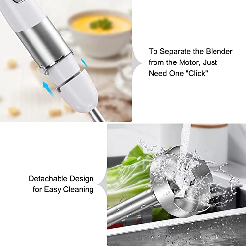 Immersion Blender Handheld, 5 in 1 Multi-purpose Hand Blender Electric 500W 6-Speed with Turbo Mode, Stick Blender with 500ml Food Chopper, 600ml Beaker, Stainless Steel Egg Whisk, Milk Frother (5 in 1)