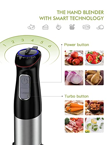 Immersion Blender, 2-in-1 Multi-Purpose Hand Blender, 500W Multifunctional Hand Blender with Whisk, 6-Speed and Turbo Mode, 304 Stainless Steel Handheld Stick Blender for Smoothies, Puree Baby Food and Soups