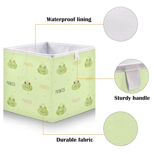JIPONI Cute Princess Frogs Foldable Storage Basket Bin, Storage Cube Box Organizers for Toys, Clothes, Closet, Shelves 11x11x11 In