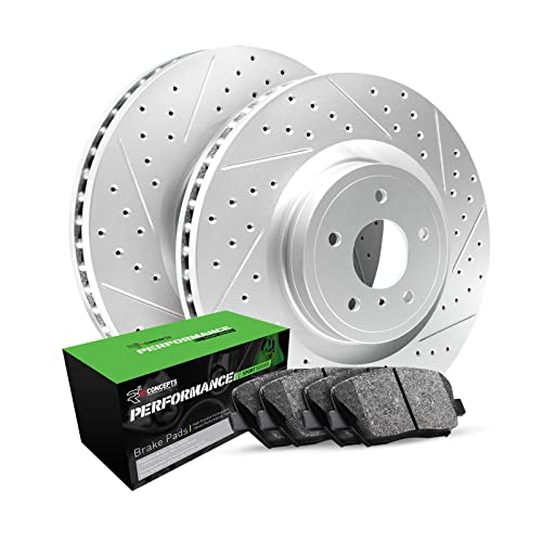 R1 Concepts Front Brakes and Rotors Kit |Front Brake Pads| Brake Rotors and Pads| Peformance Sport Brake Pads and Rotors ||fits 2005-2020 Subaru Impreza, WRX, WRX STI