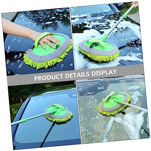 KALLORY Telescopic Car Wash Mop Cleaning Mops Floor Cleaner Mop Floor Mops Home Telescopic Mop Chenille Cleaning Mop Retractable Mop Handle Green Household Aluminum Alloy Sponge Mop