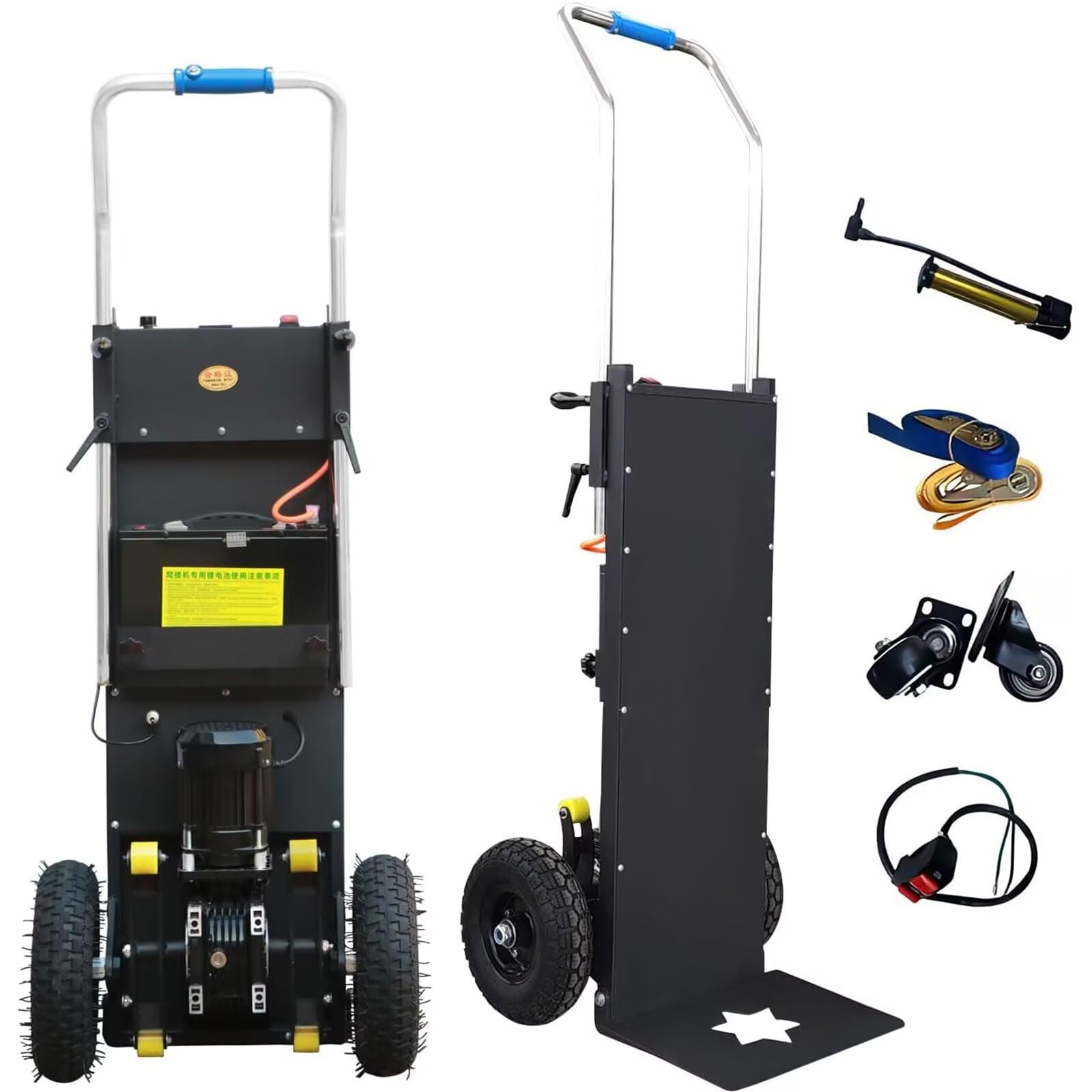 Electric Stair Climbing Hand Trucks Cart Easy Up/Down with 10" Solid Rubber Tires, 1200 W 881lb Max Load for Moving Warehouse Logistics Distribution 24Ah