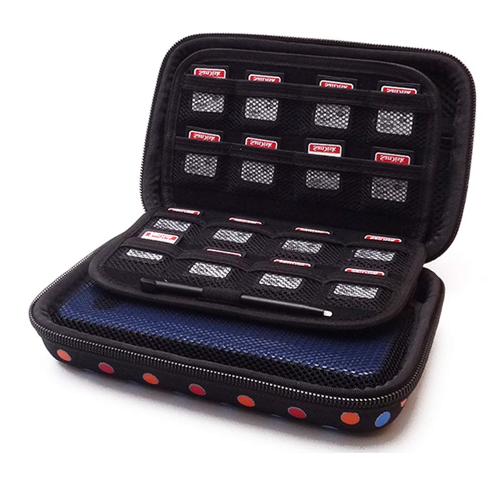 Soyan Hard Carrying Case for Nintendo New 3DS XL and 2DS XL, 16 Game Card Holders, with Carry Handle (Polka Dots)