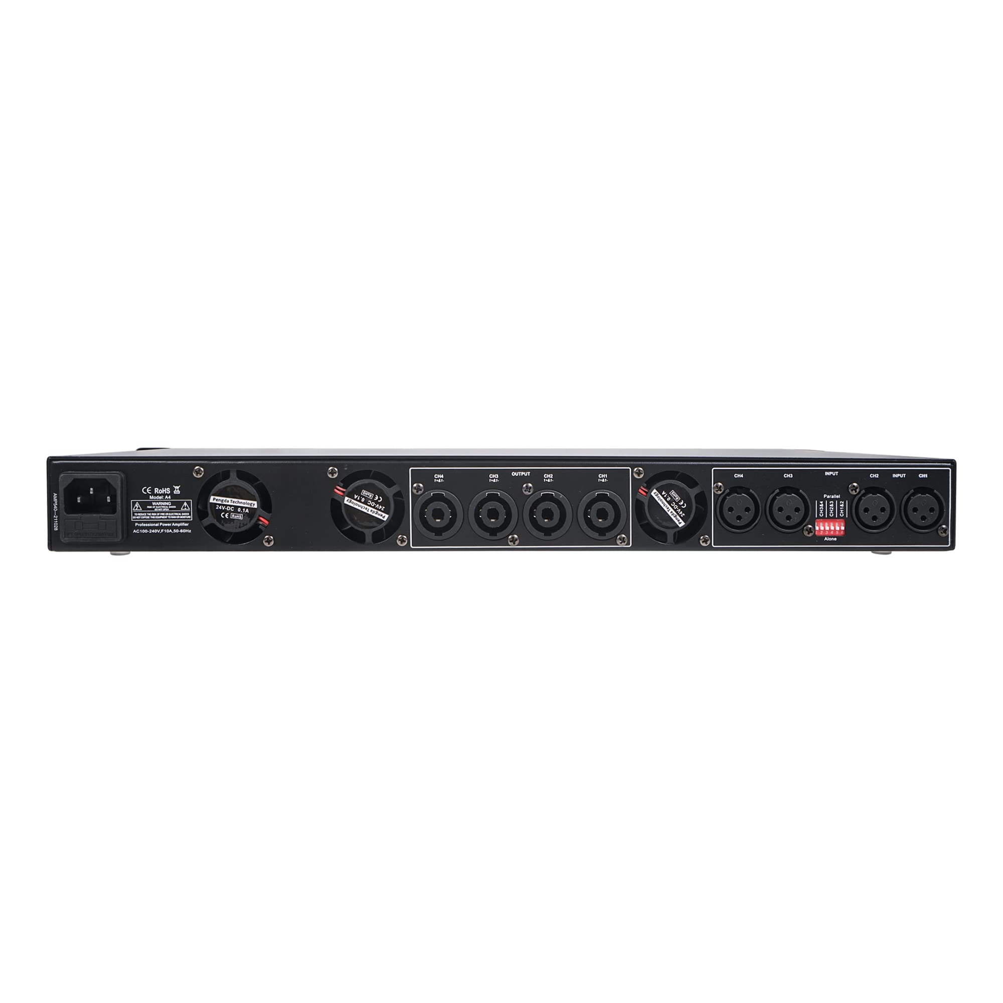 Sound Town Ultra-Lightweight 1U 4-Channel PA/DJ Power Amplifier, 4 x 1400W at 4-ohm, Supports 2, 4 & 8-ohm (ST-UPDM4C)