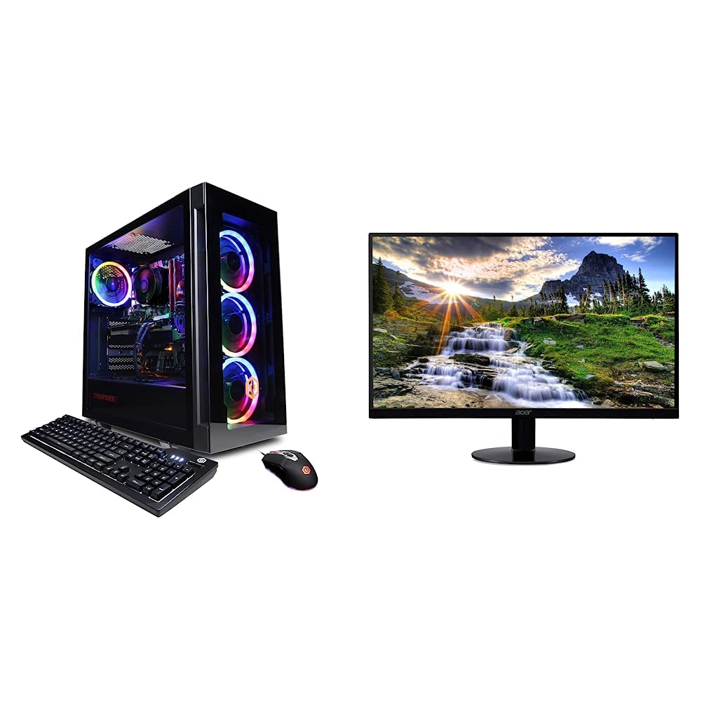 CyberpowerPC Gamer Xtreme VR Gaming PC, Intel Core i7-12700F 2.1GHz, GeForce RTX 3060 12GB, Black & Acer 21.5 Inch Full HD (1920 x 1080) IPS Ultra-Thin Zero Frame Computer Monitor, SB220Q bi