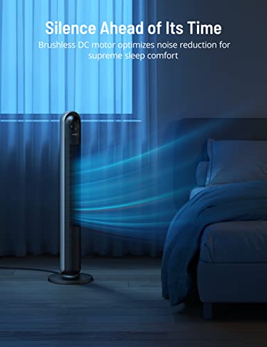 PARIS RHÔNE 44'' Tower Fan, Oscillating Cooling Fan with Remote, 12 Speeds, 24H Timer, LED Display, 24dB Quiet Bladeless Fan, Portable Floor Fan for Bedroom, Living Room, Home Office