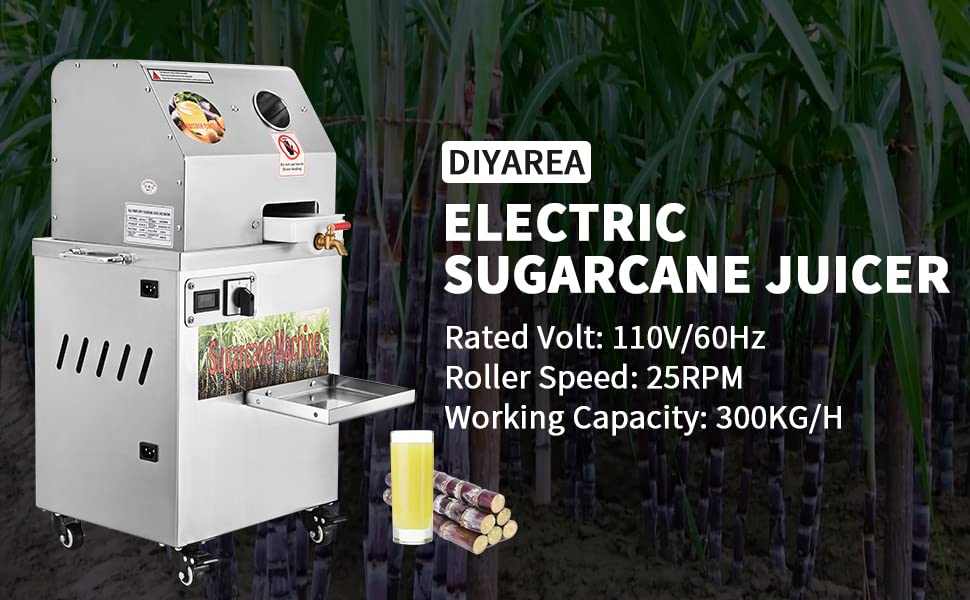 Commercial Electric Sugar Cane Juicer Sugarcane Juicing Extractor 304 Stainless Steel Celery Ginger Sweet Sorghum Press Machine, 110V 350W