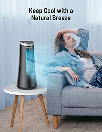 PARIS RHÔNE Small Tower Fan, 75° Oscillating Tower Fan with 2 Speeds, 12'' Cooling Desk Table Fan Portable Bladeless Fan for Bedroom Home Office Desktop