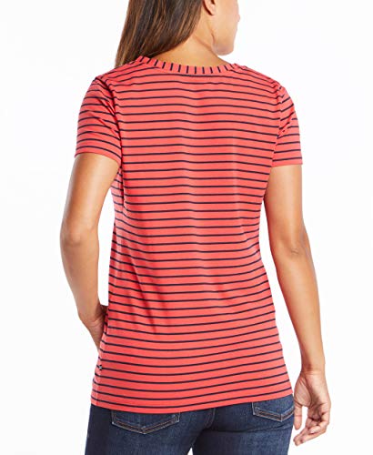 Nautica Women's Easy Comfort V-Neck Striped Supersoft Stretch Cotton T-Shirt, Rose Coral, Large