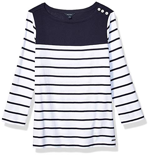 Nautica Women's Boatneck 3/4 Sleeve 100% Cotton Shirt, Indigo, Large