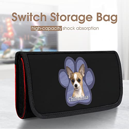 Chihuahua Dog Paw Carrying Bag Compatible with Switch Protective Case Slim Felt Pouch with 5 Game Cartridges Holders