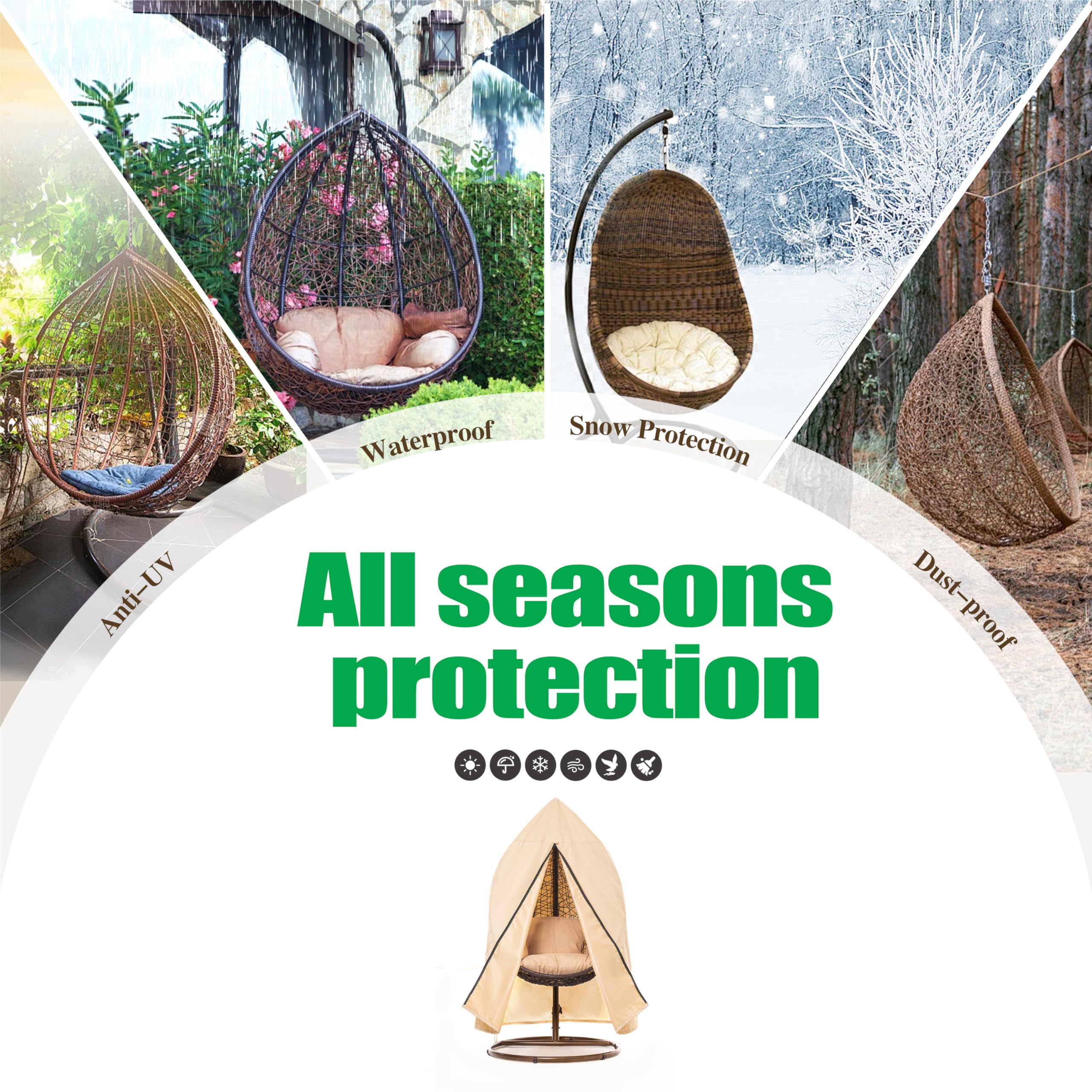 F&J Outdoors Patio Egg Chair Cover Rip-Stop Heavy Duty Waterproof Chair Covers, Beige, 45" Wx70 H