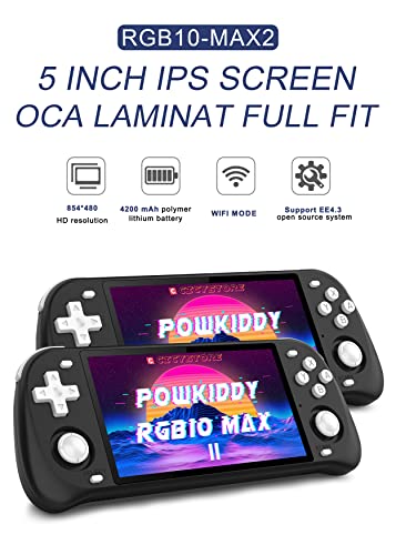 Powkiddy RGB10 MAX 2 Handheld Game Console, 5-Inch IPS Screen, 30000+ Retro Games, 4200mAh Battery, RK3326 Chip, Two-Player Online Games