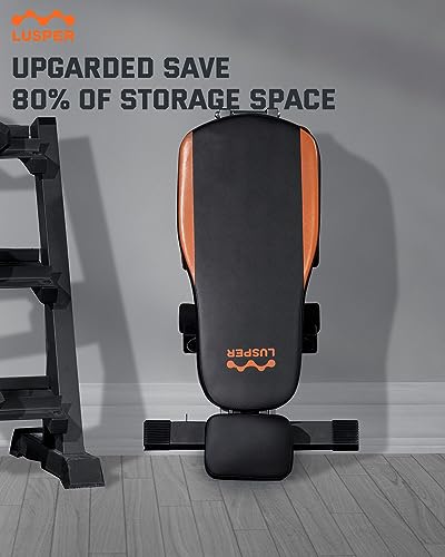Lusper Adjustable Weight Bench Foldable - 660 Lb Stable Workout Bench, 36 In Extended head and neck protection design, 3 Sec Fast Folding Multi-Purpose for Full Body Workout