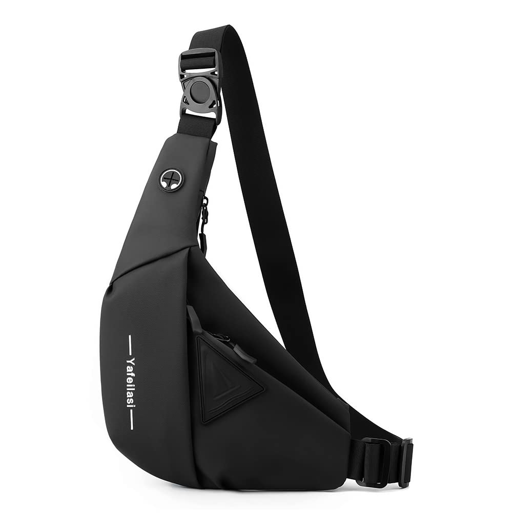 Chiantera Small Crossbody Sling Bag for Men Casual Shoulder Backpack for Hiking Travel Running Chest Pack (Black)