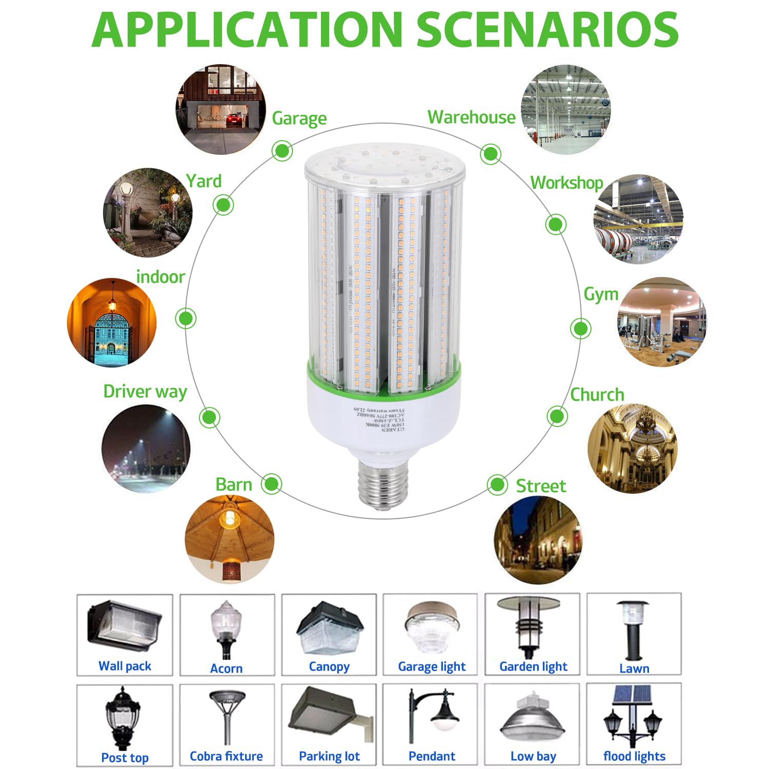 GTAREN 150W LED Corn Cob Light Bulb 2Pack,Equivalent 600W Metal Halide HPS HID CFL,5000K Daylight,E39 Mogul Base LED Retrofit Bulb,for Commercial Industrial Lighting Gyms Workshop Bay Light Fixture
