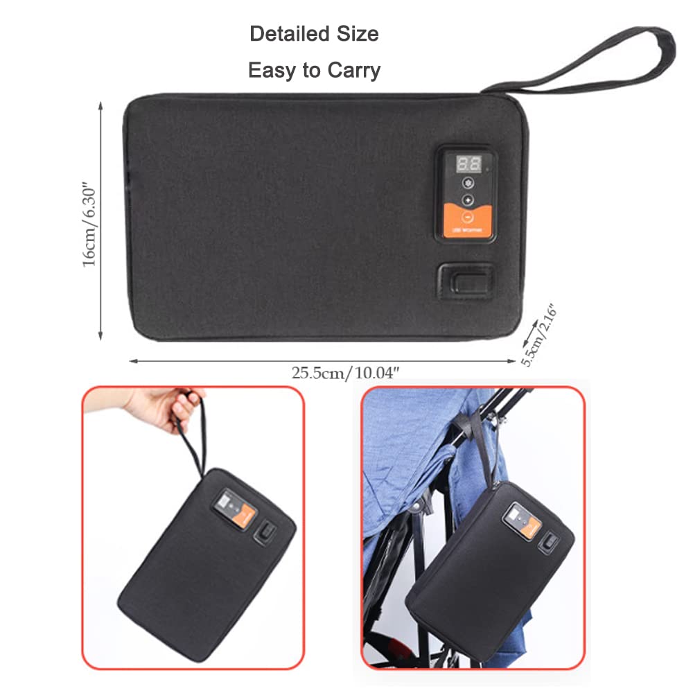 ERIQKCA Portable Car Wipes Heater Warmer, Multifunctional Baby Wet Wipes Warmer with Digital Display Screen, Home Car Dual-use Thermostat Heating Bag for Travel/Camping/Working (Black)