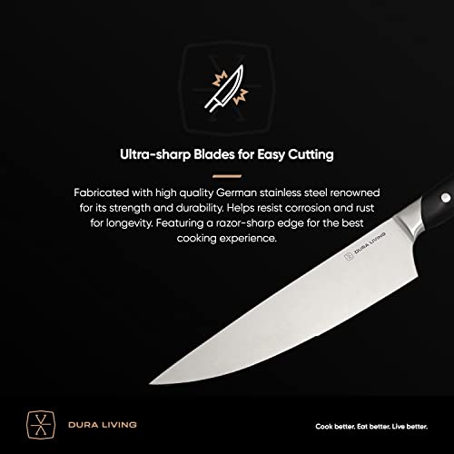 DURA LIVING 2-Piece Professional Kitchen Knife Set β Ultra Sharp, Precision Forged High Carbon German Stainless Steel, 5" Utility & 3.5" Paring Knives, Ergonomic Handle, Multipurpose, Black