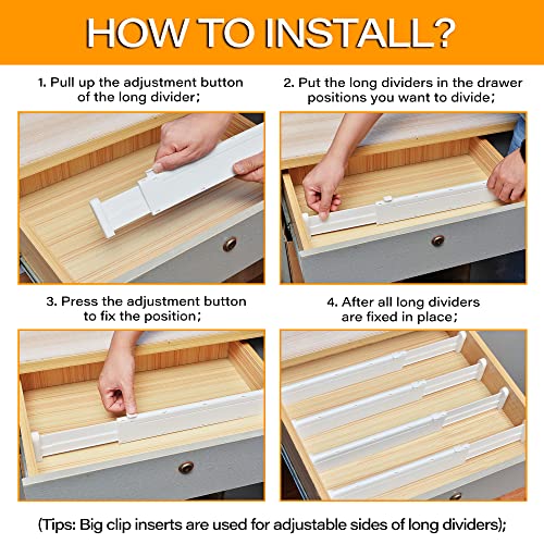 HiYZ Expandable Drawer Dividers, Large Kitchen Utensils Drawer Divider, 2.36" High Adjustable Drawer Organizers Separators for Clothing,Kitchen Utensils,Tools,4 Dividers(12.6"-22.8")