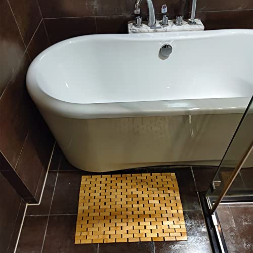 HJJKKH Bamboo Bath Mat with 15.7X23.6 inch,Nature Bamboo Bathroom Mat,Roll-Up and Foldable Bamboo Shower Mat,Non Slip Shower Tub Mat for Bathtub, Shower,Sauna,Hot Tub