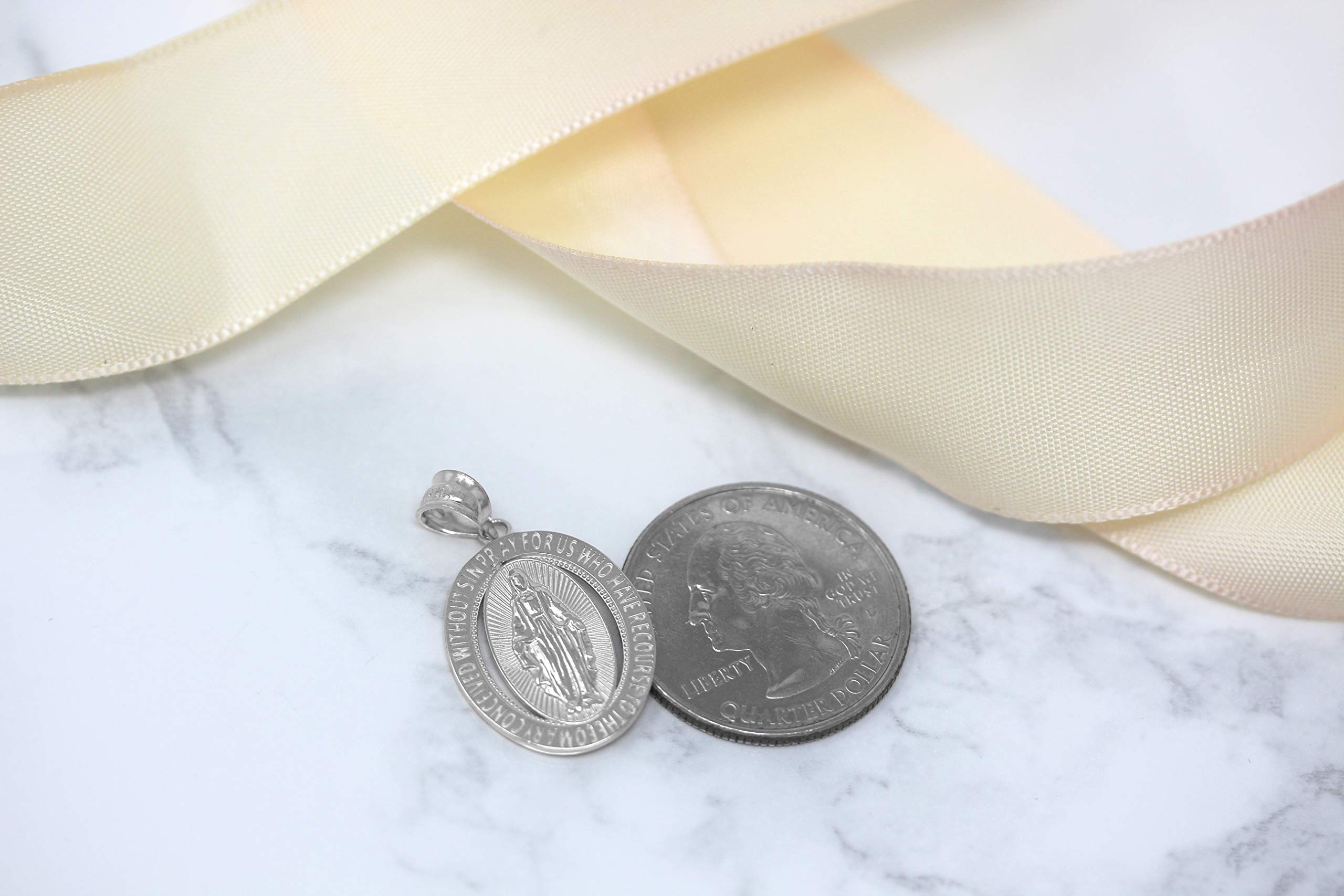 CaliRoseJewelry Sterling Silver Saint Mary Pray for Us Oval Charm Pendant